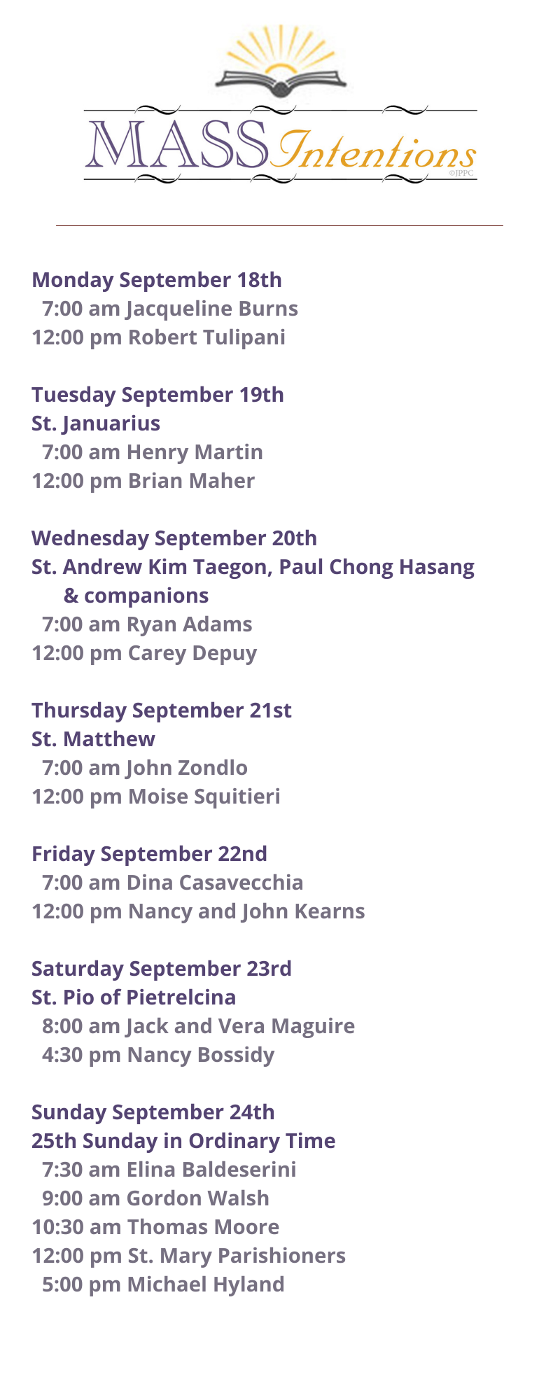 Mass Intentions | St. Mary Parish | Ridgefield, CT